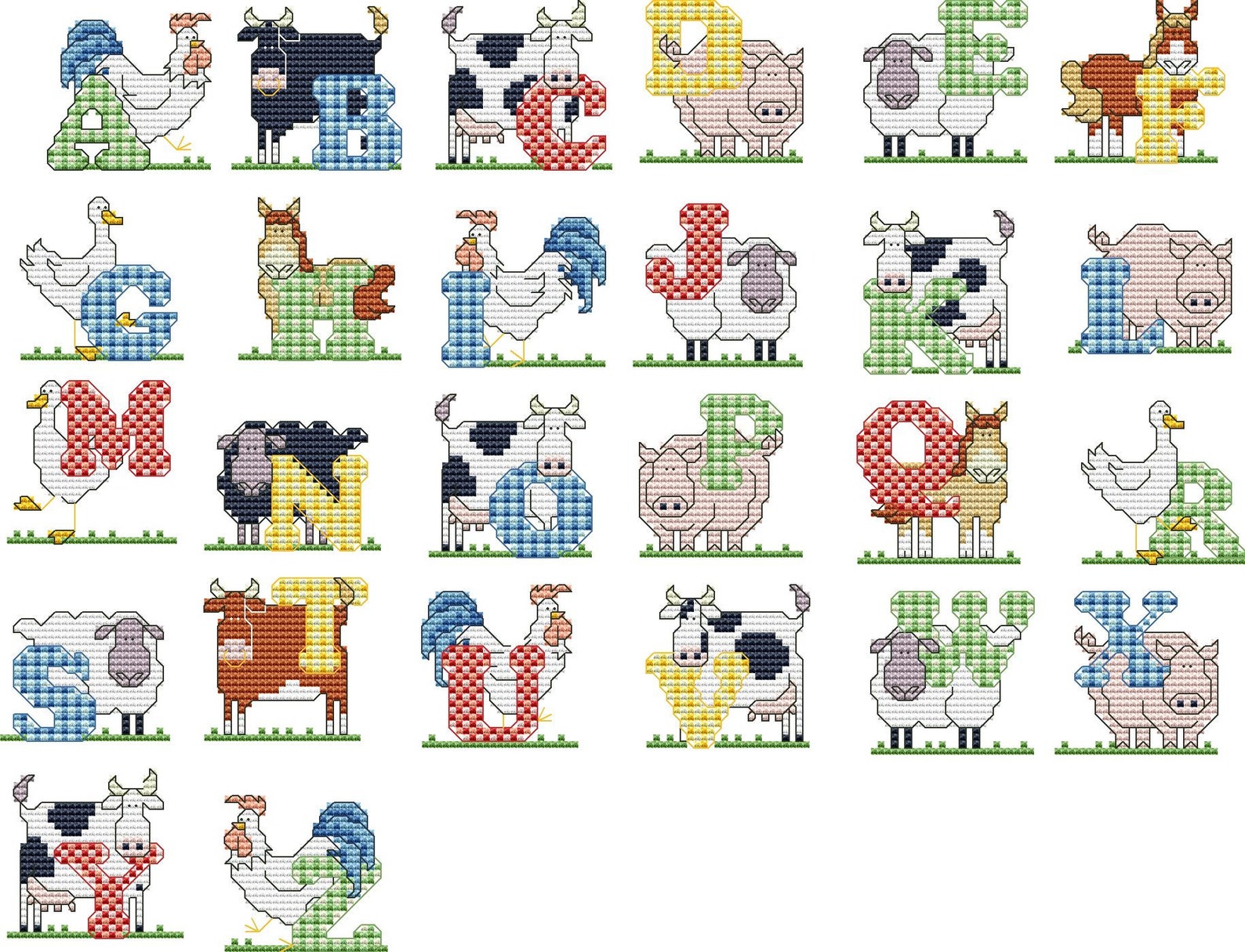 Farm Animals ABC Sampler Counted Cross Stitch Pattern ABC Embroidery ...