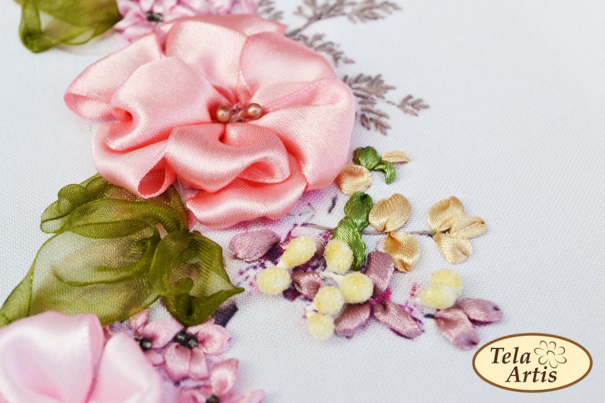 Silk Ribbon Embroidery Kit Floral Embroidery Kit Pink Lilac - Etsy