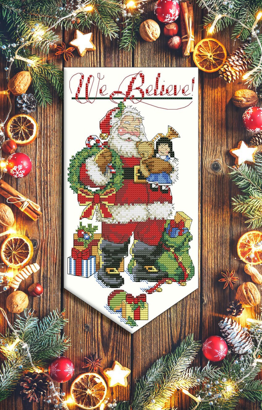 Christmas Banner We Believe in Santa Counted Cross Stitch | Etsy