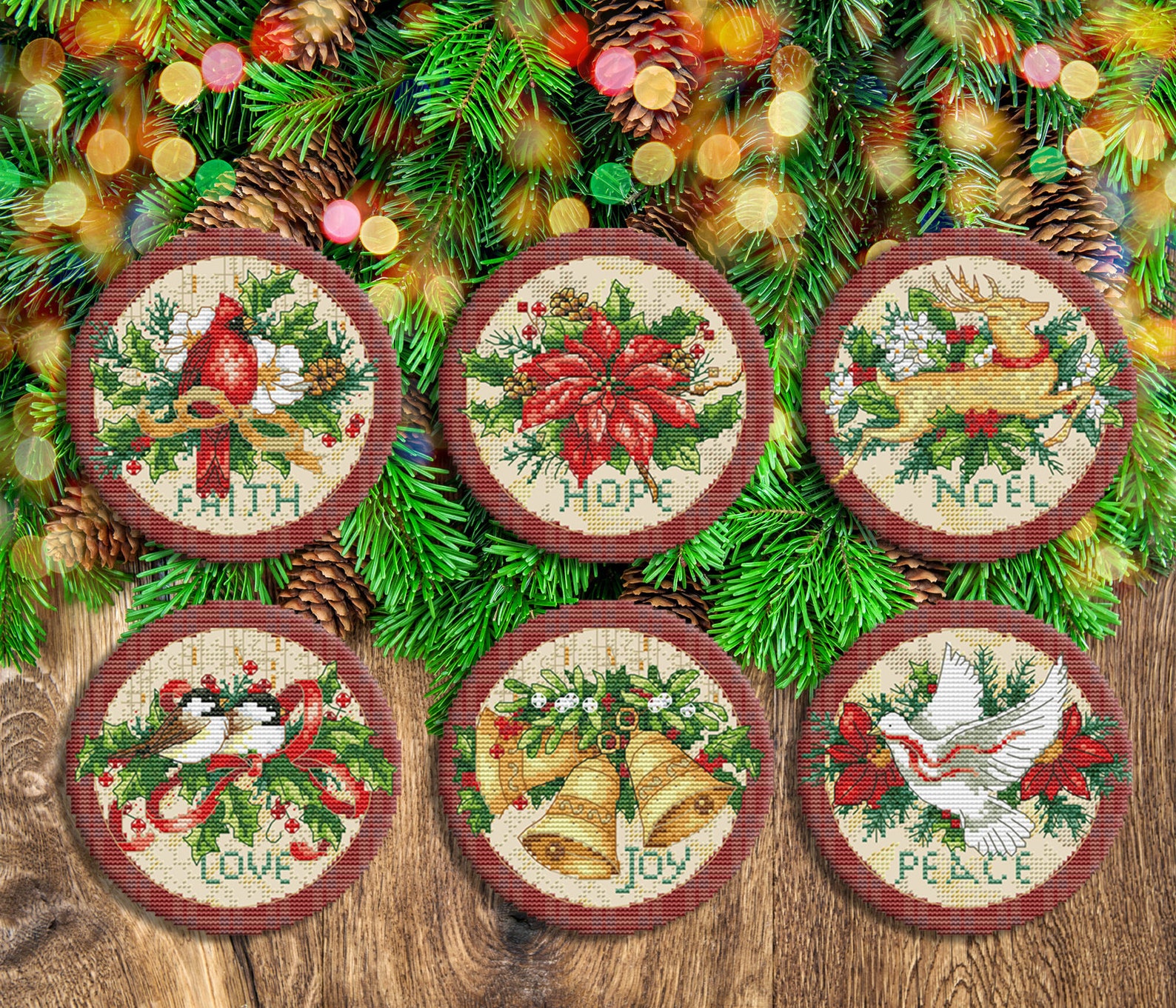 Christmas Cross Stitch Pattern Old World Holiday Ornaments Set Xmas Embroidery Tree Stitching ...