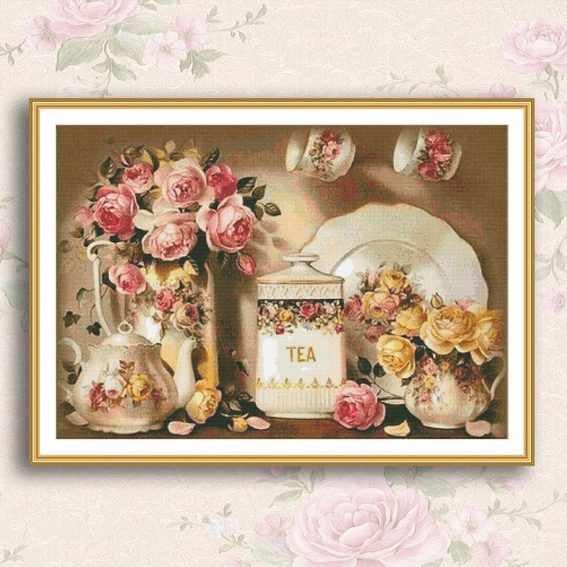 Rose Teapot Still Life Cross Stitch Pattern Digital Pattern | Etsy