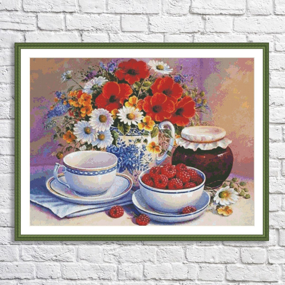 Summer Tea Party Cross Stitch Pattern Still Life Pattern Wild Flowers ...