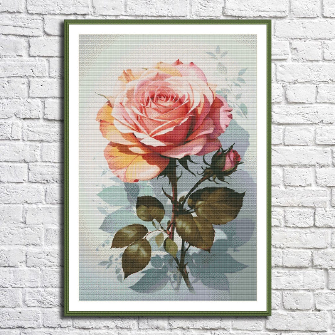 Single Rose Cross Stitch Pattern Digital Pattern Modern Decor Flower ...