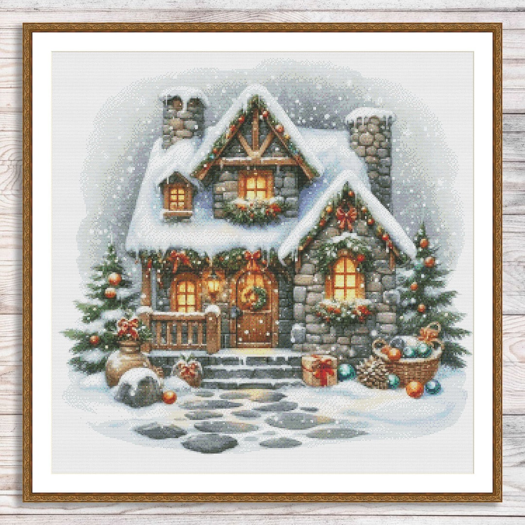 Christmas House Counted Cross Stitch Pattern Christmas Tree Winter ...