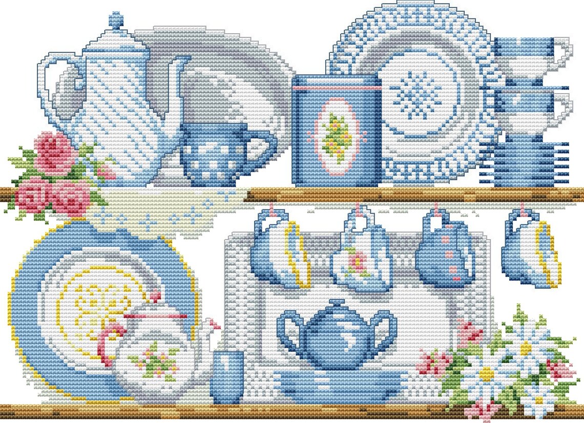 Kitchen Shelf Cross Stitch Pattern Shelf With Dishies Kitchen Still ...