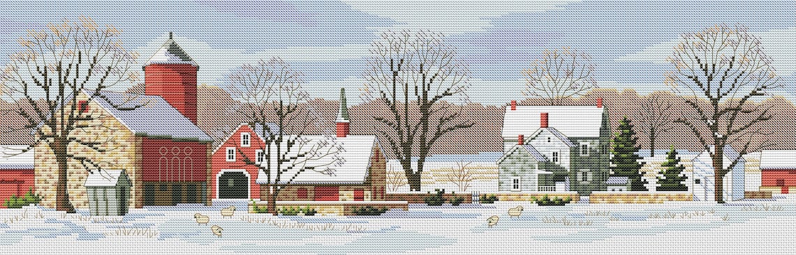 Scenic Farm Counted Cross Stitch Pattern Winter Landscape - Etsy