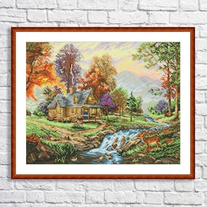 Hunting Lodge Cross Stitch Pattern Mountains Digital Pattern Hunting ...