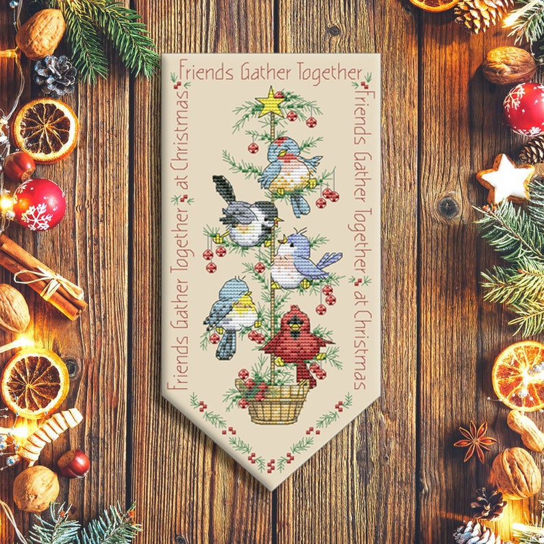 Christmas Banner Friends Gather Counted Cross Stitch Bird - Etsy Australia