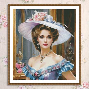Elegant Woman Cross Stitch Pattern Digital Pattern Blue Dress Graceful ...
