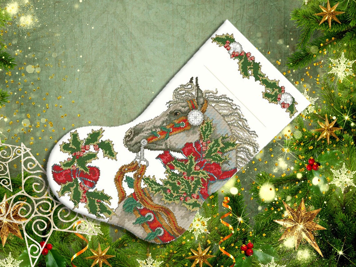 Holly Horse Christmas Stocking Counted Cross Stitch Pattern - Etsy