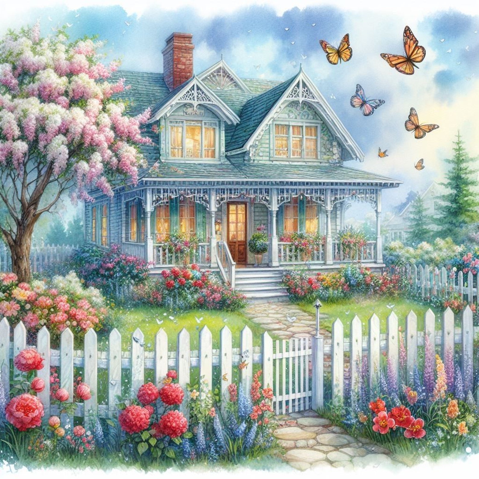 Vintage Cottage Counted Cross Stitch Pattern Summer Landscape Pattern ...