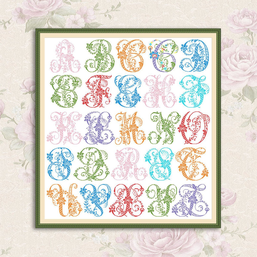 Vintage Lace Alphabet Counted Cross Stitch Pattern Graceful Flower ABC ...