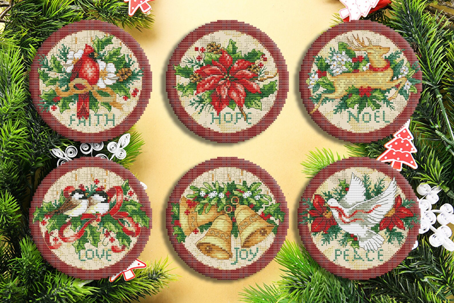 Christmas Cross Stitch Pattern Old World Holiday Ornaments Set Xmas ...