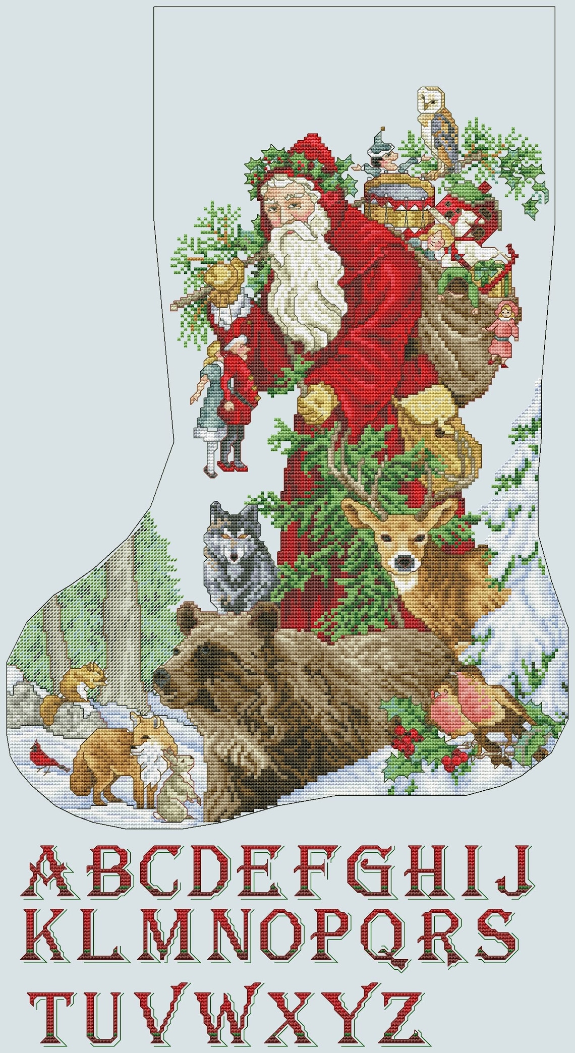 Woodland Santa Christmas Stocking Counted Cross Stitch Pattern - Etsy
