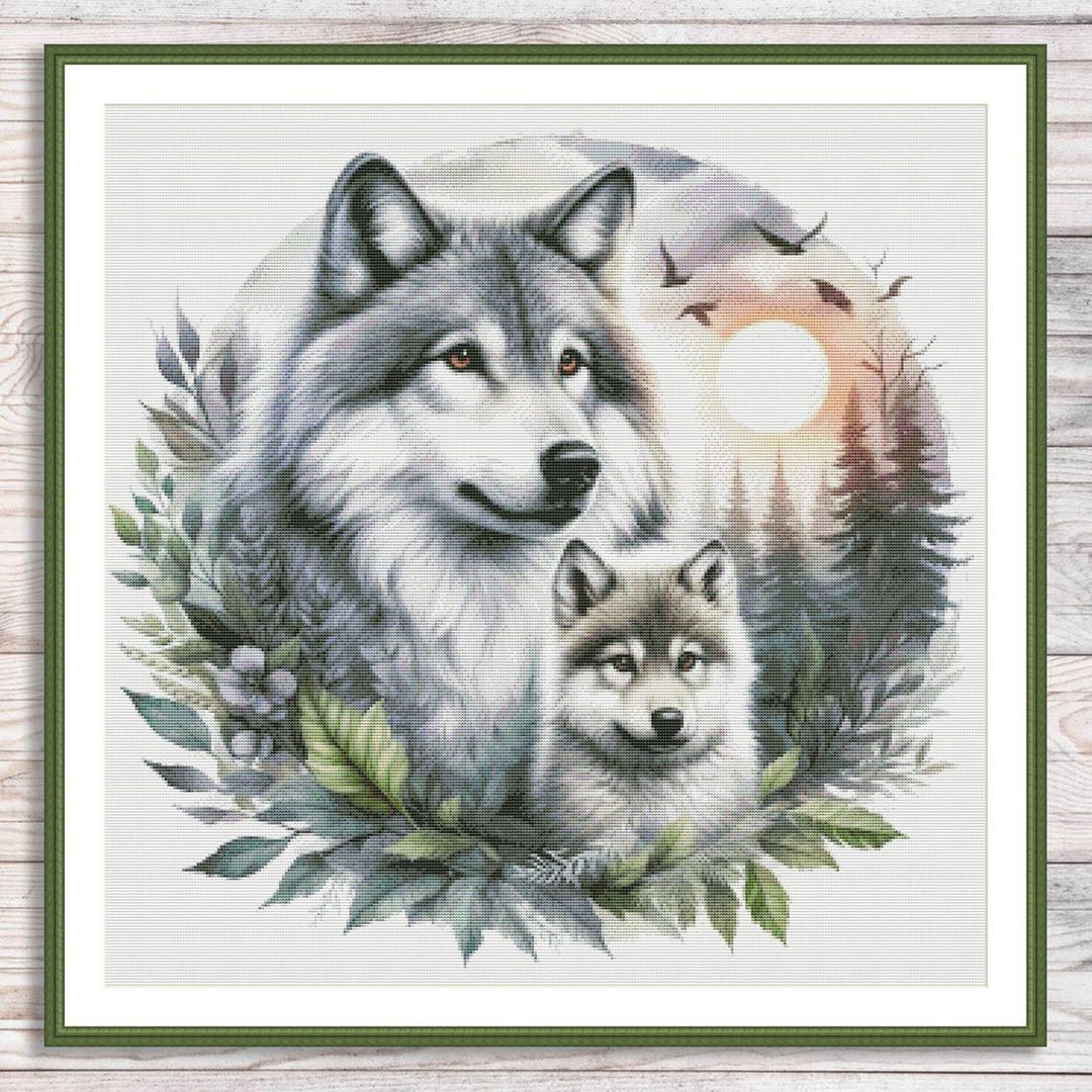 Pair of Wolves Cross Stitch Pattern Forest Landscape Pattern ...