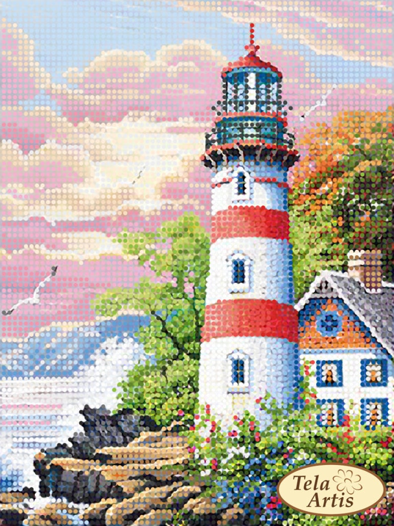 Bead Embroidery Kit Lighthouse Seascape DIY Needlework Kit Beadwork ...