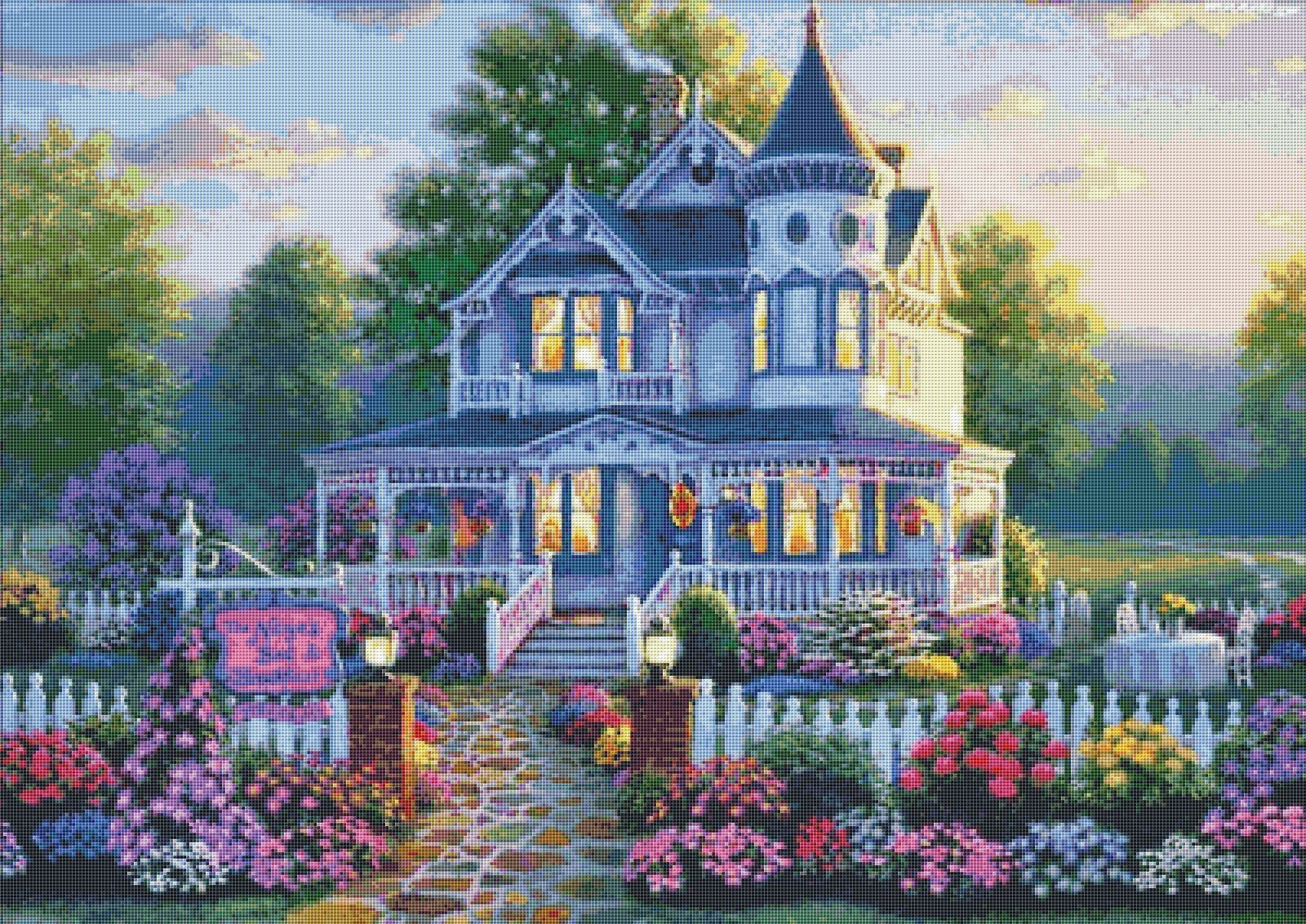 Victorian Cottage Counted Cross Stitch Pattern Summer Landscape Pattern ...