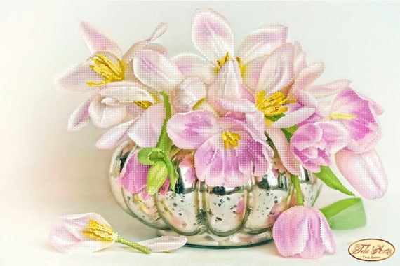 Bead Embroidery Kit Pearl Tulips DIY Needlework Kit Garden | Etsy