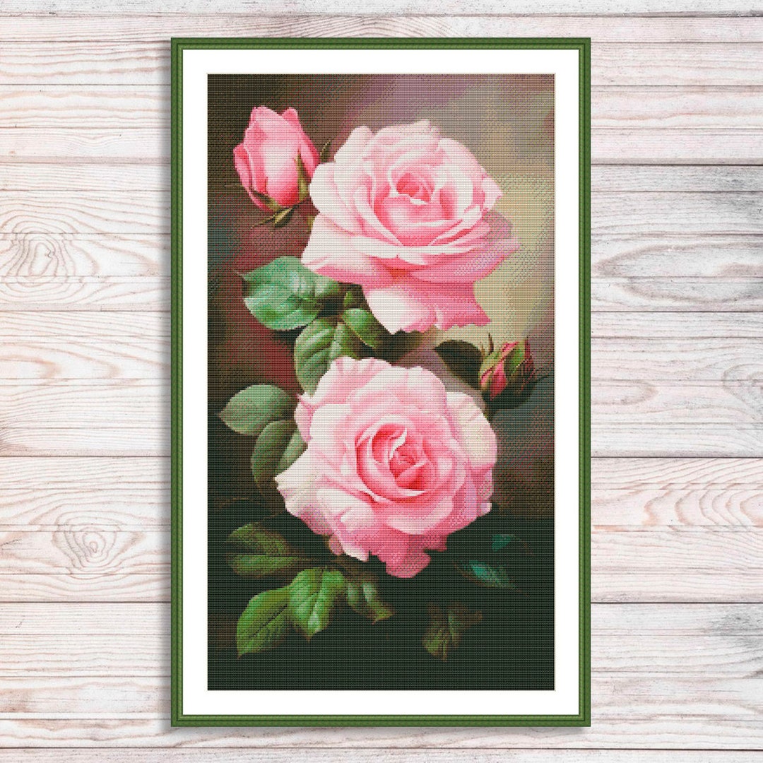 Sweet Pink Roses Cross Stitch Pattern Digital Pattern Modern Decor ...