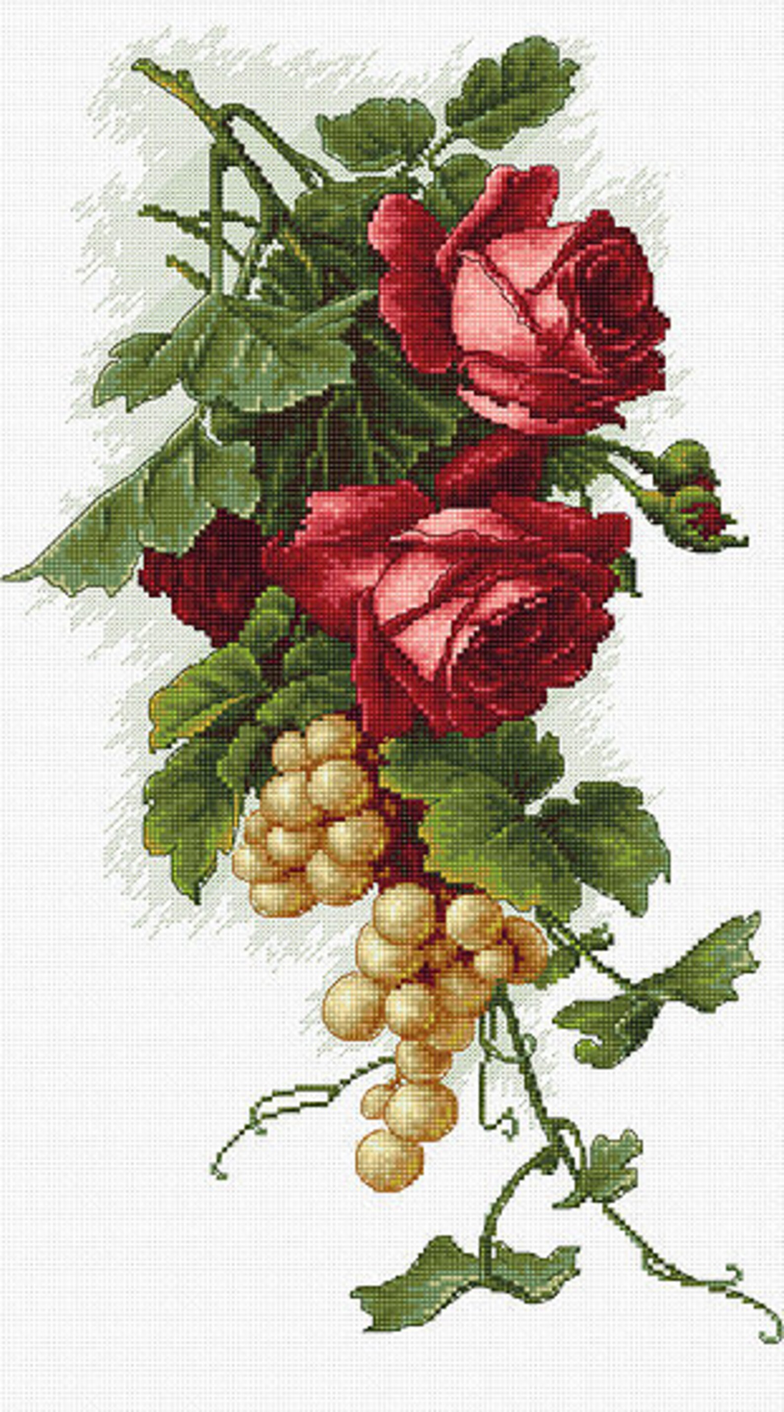 Counted Cross Stitch Kit Red Roses With Grapes Counted Cross - Etsy