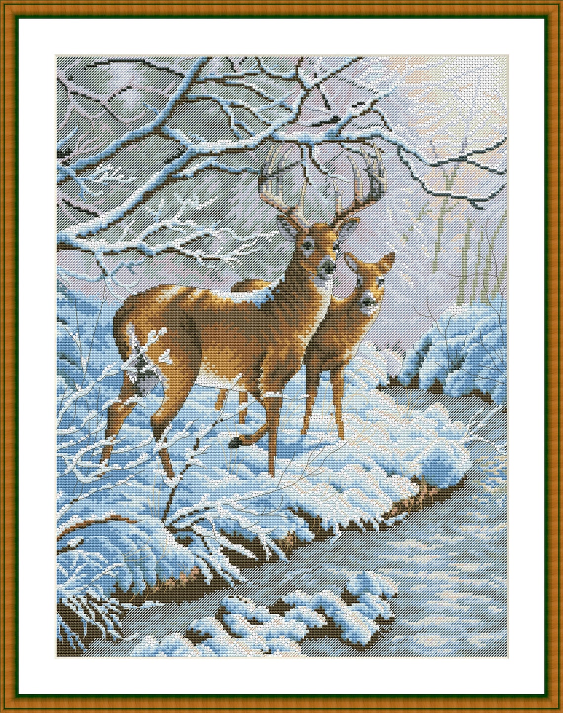 Creekside Deer Counted Cross Stitch Pattern Winter Forest Modern ...