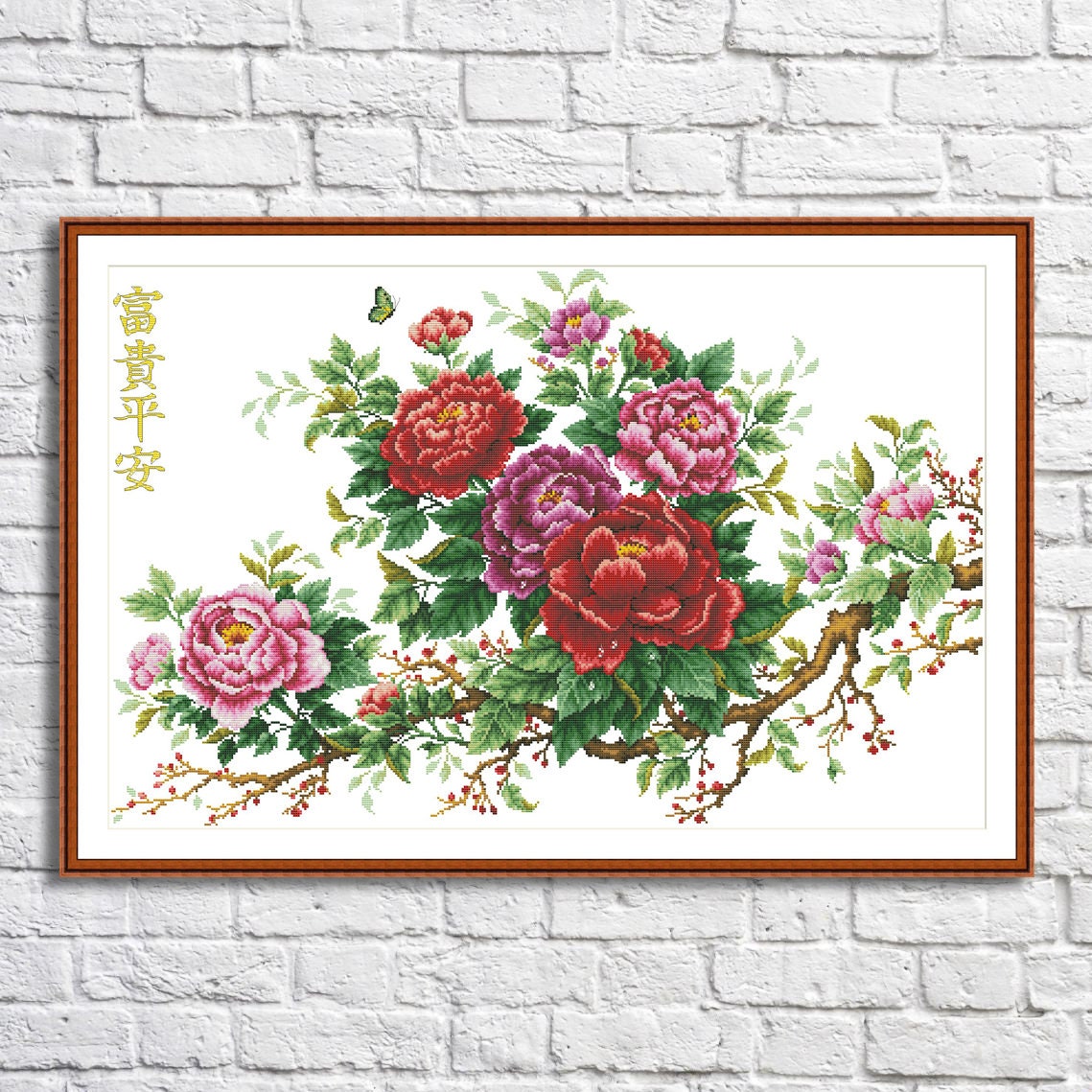 Blooming Peony Branch Cross Stitch Pattern Pink Peonies PDF - Etsy