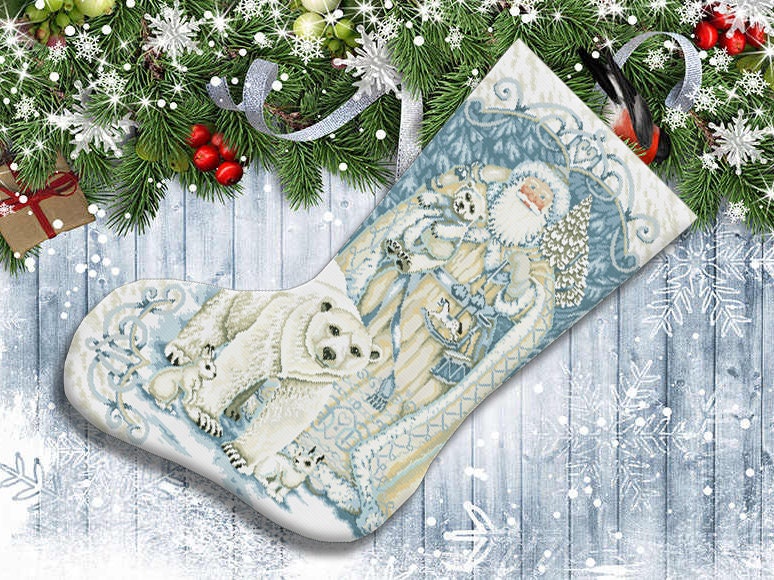 White Santa Christmas Stocking Counted Cross Stitch Pattern | Etsy