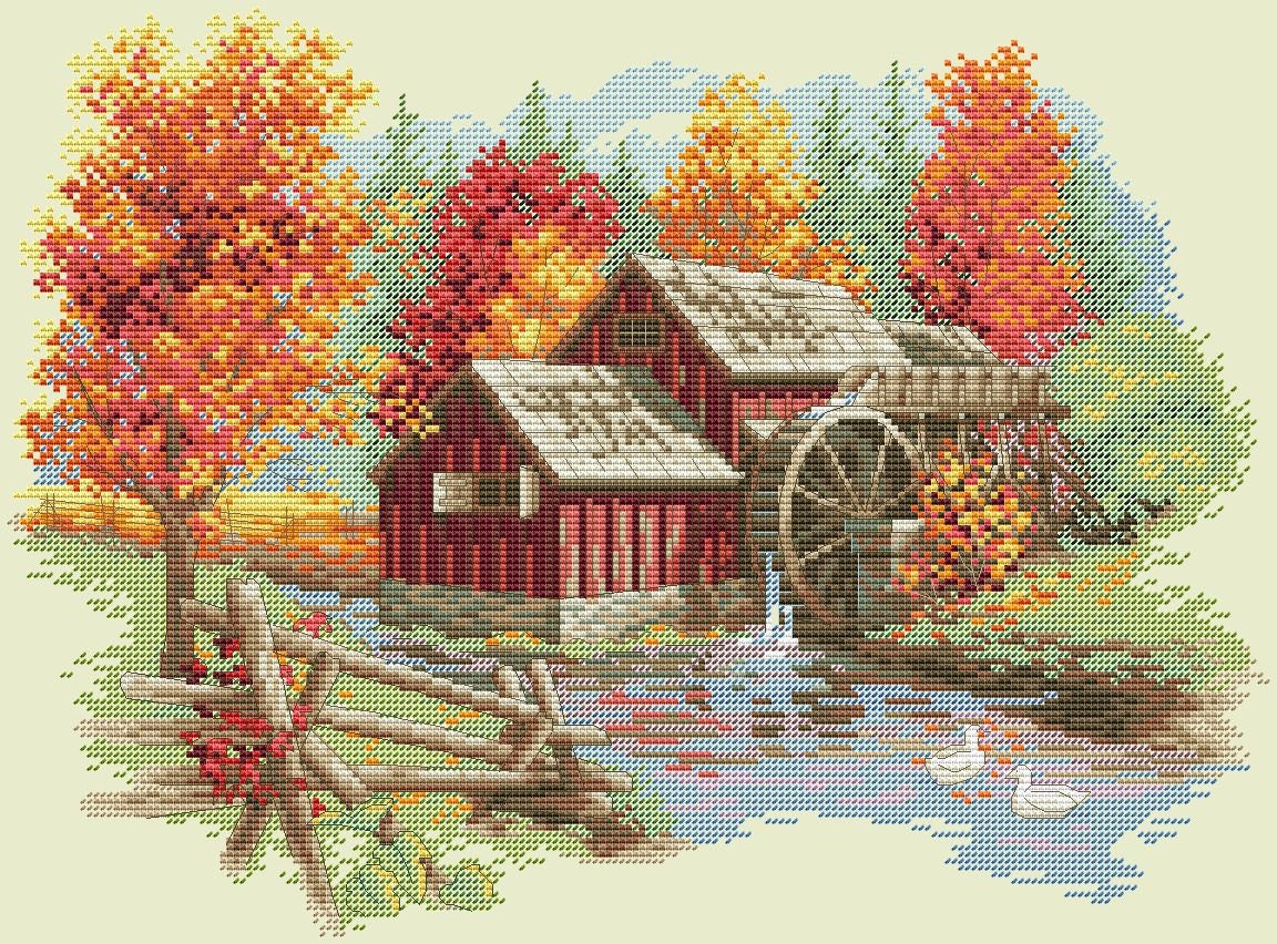 Counted Cross Stitch Pattern Glory of Autumn Landscape Pattern Forest ...