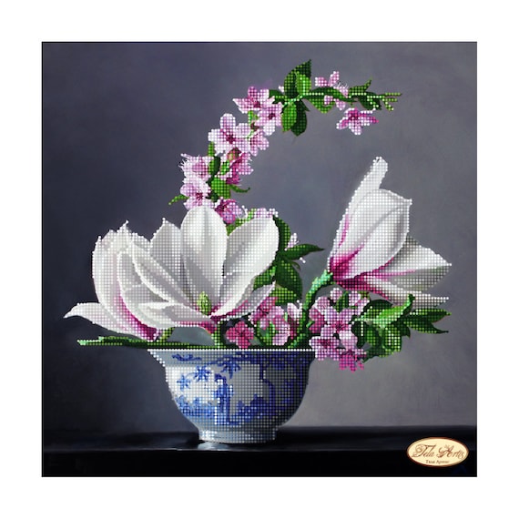 Delicate Magnolia Still Life Bead Embroidery Kit Needlework | Etsy