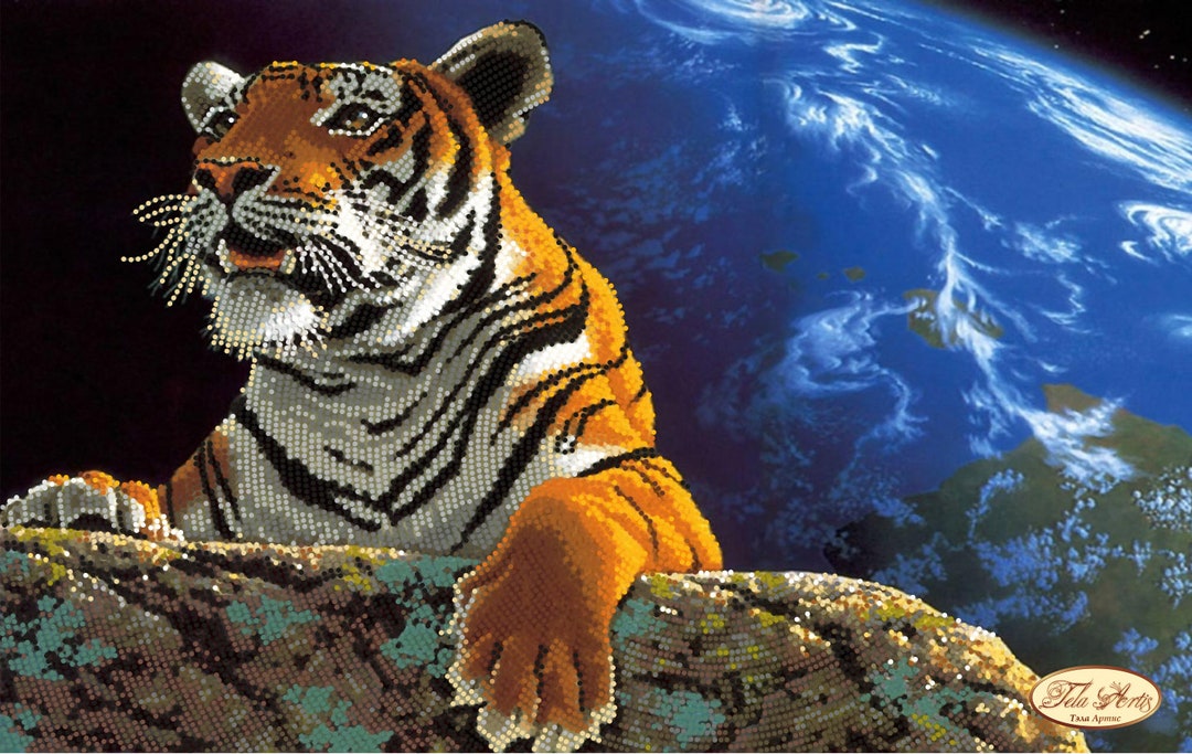 Tiger Bead Embroidery Kit Planet Earth Animal Needlework Kit Beadwork ...