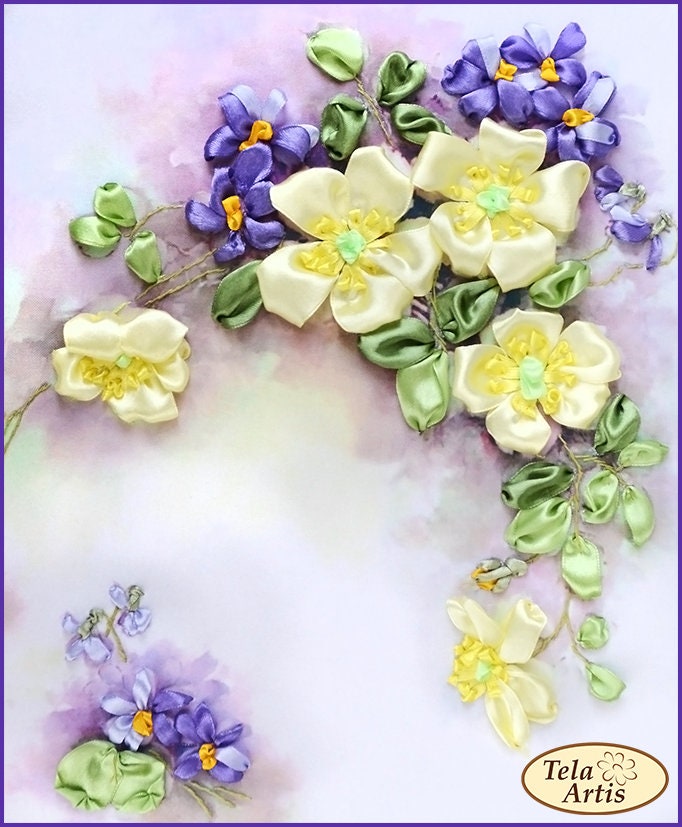 Silk Ribbon Embroidery Kit Floral Embroidery Kit Yellow Lilac Flowers ...