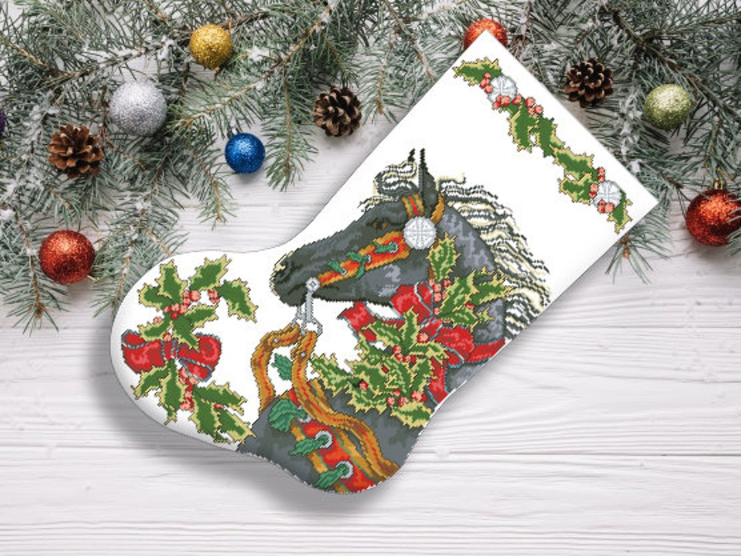 Holly Black Horse Christmas Stocking Counted Cross Stitch Pattern ...