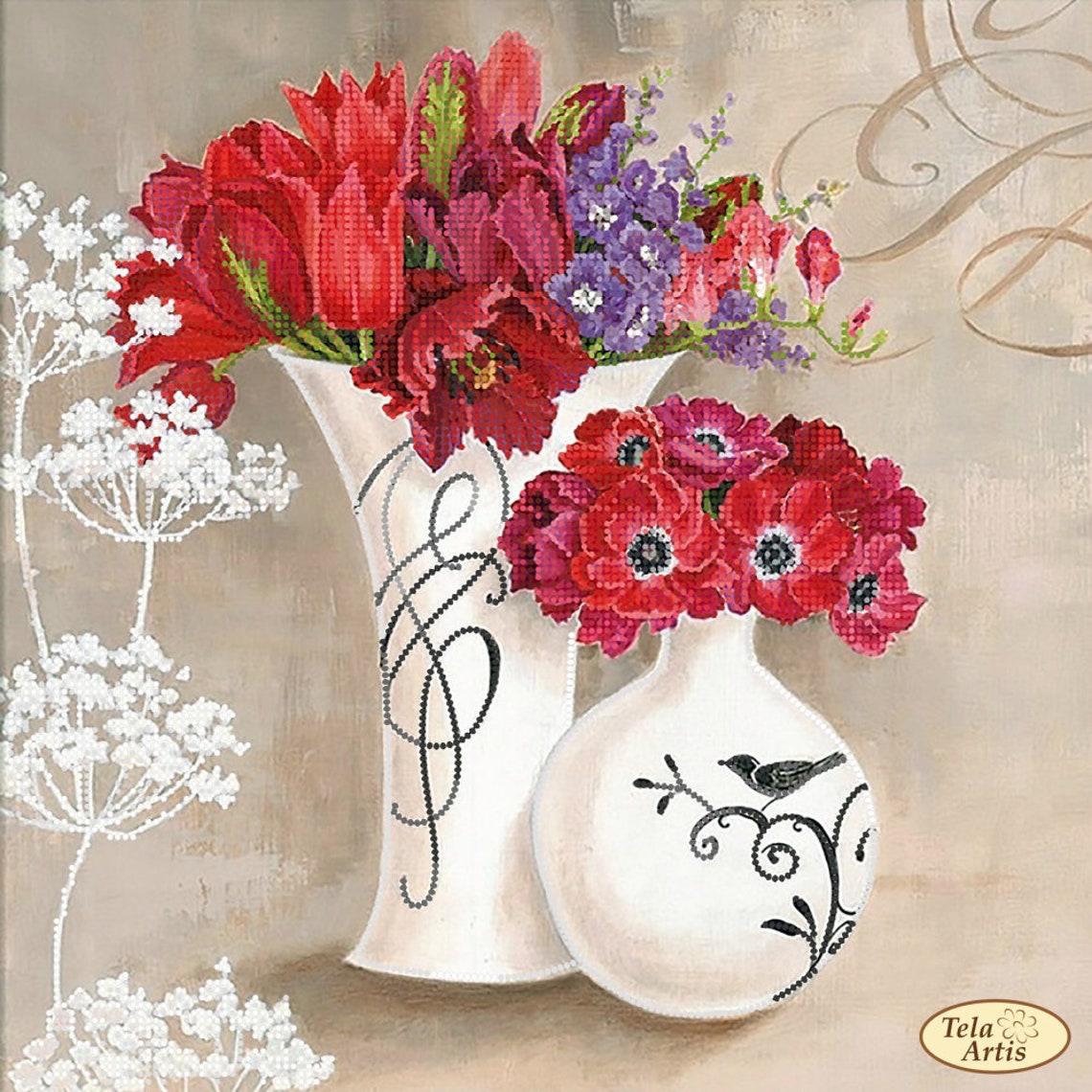 Art Deco Still Life Bead Embroidery Kit Needlework Floral Beadwork Hand ...