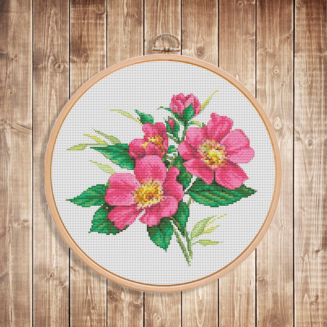 Cross Stitch Pattern Dark Pink Wild Roses Digital Pattern | Etsy