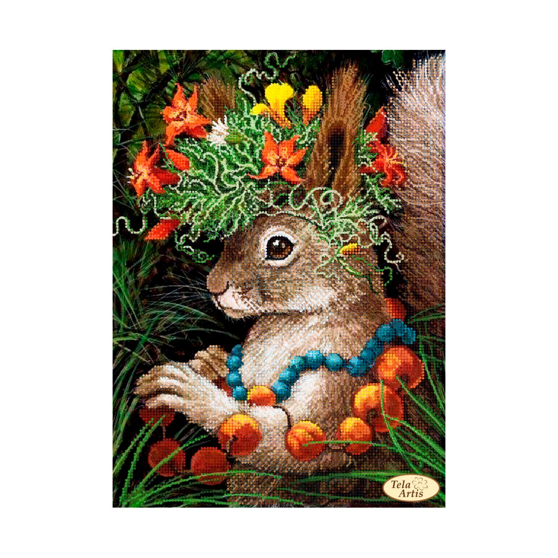 Bead Embroidery Kit Forest Squirrel in a Wreath Needlework Kit Beadwork ...