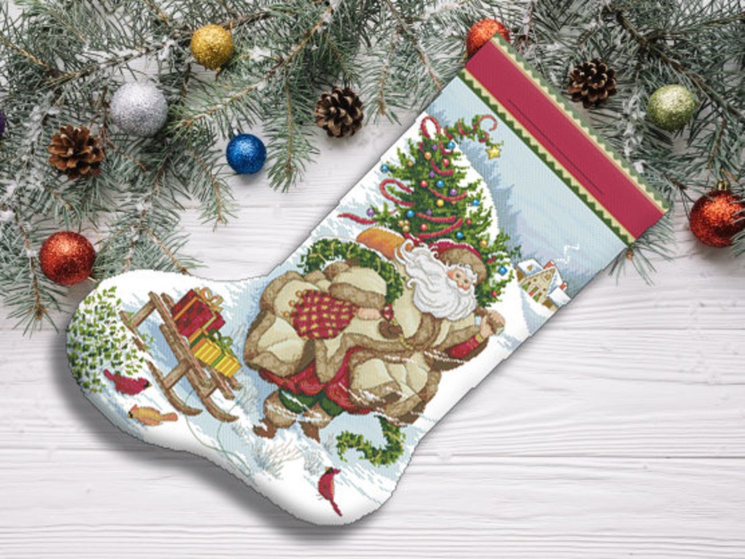 Santa Journey Christmas Stocking Counted Cross Stitch Pattern PDF Santa ...