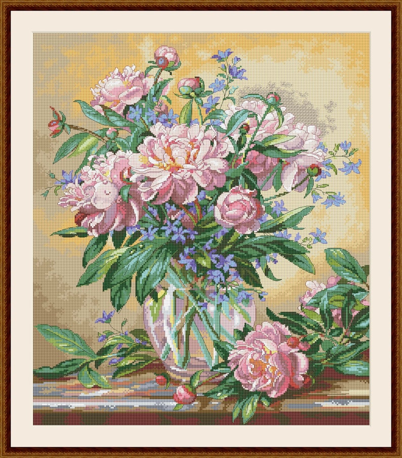 Peonies and Canterbury Bells Counted Cross Stitch Pattern Digital ...