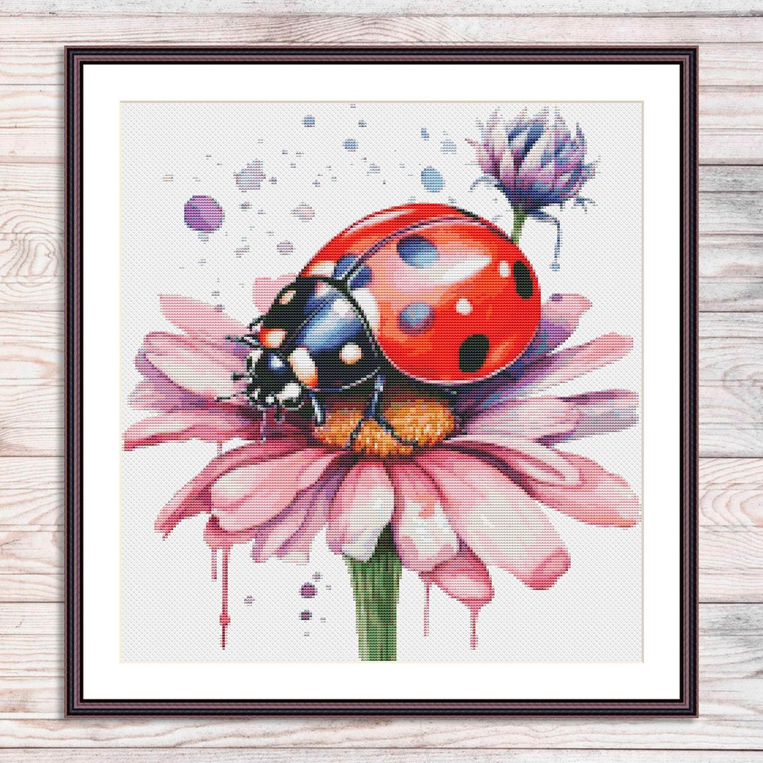 Ladybug Cross Stitch Pattern Summer Flower Digital Pattern Modern Decor ...