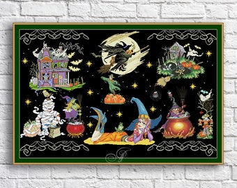 Happy Halloween Cross Stitch Pattern Black Cat Haunted House | Etsy