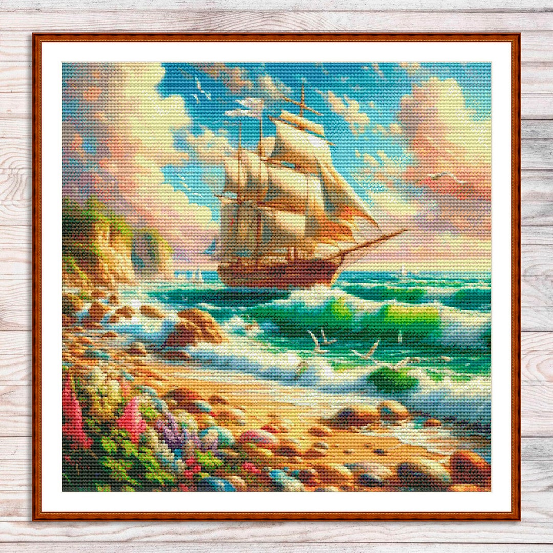 Seashore Counted Cross Stitch Pattern Digital Pattern Modern Decor Sea ...