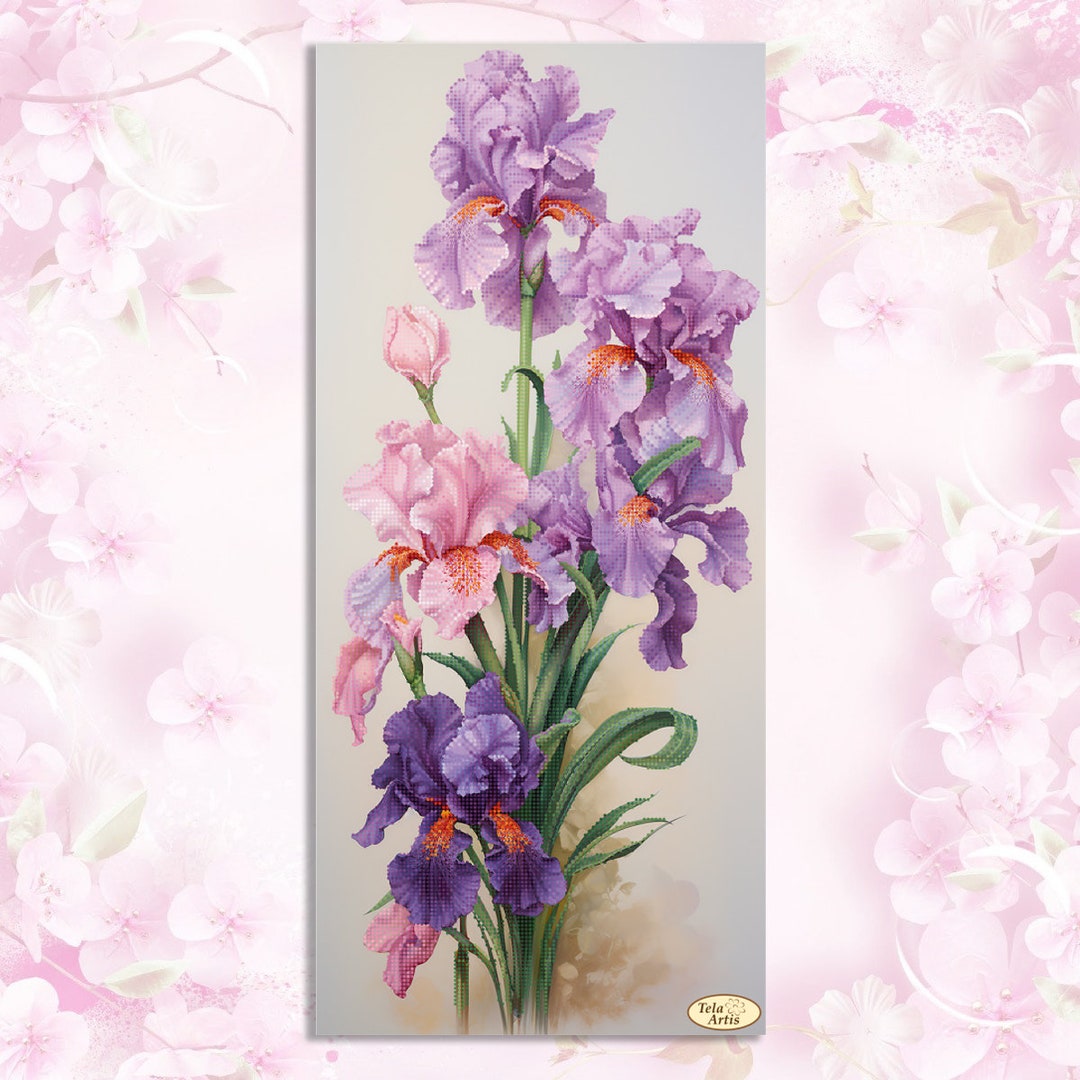 Bead Embroidery Kit Watercolor Irises Garden Pink Flowers Needlework ...
