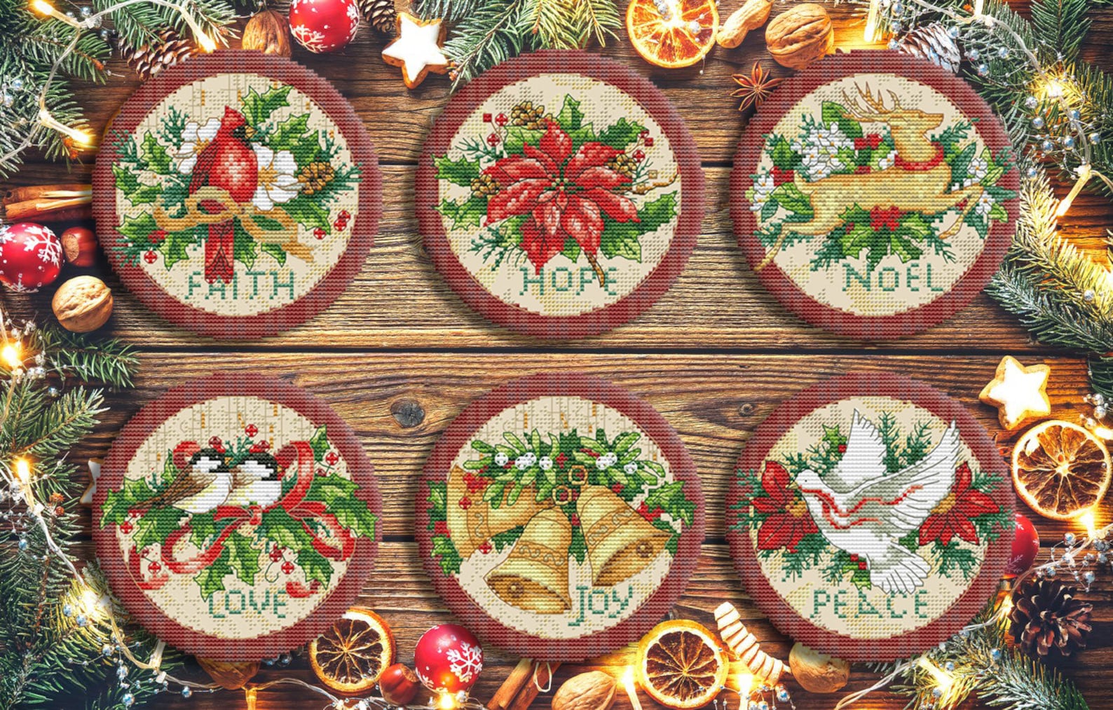 Christmas Cross Stitch Pattern Old World Holiday Ornaments Set Xmas Embroidery Tree Stitching ...