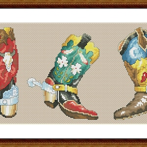 Cross Stitch Pattern Cowboy Boots Xstitch Pattern Vintage Boots Hand ...