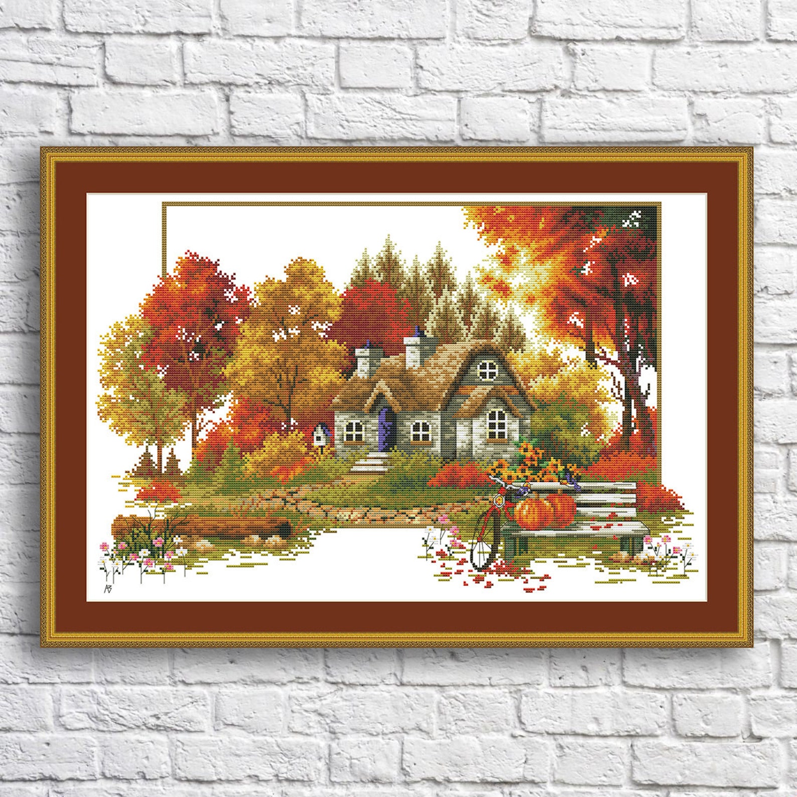 Autumn Story Counted Cross Stitch Pattern PDF Village Cottage - Etsy