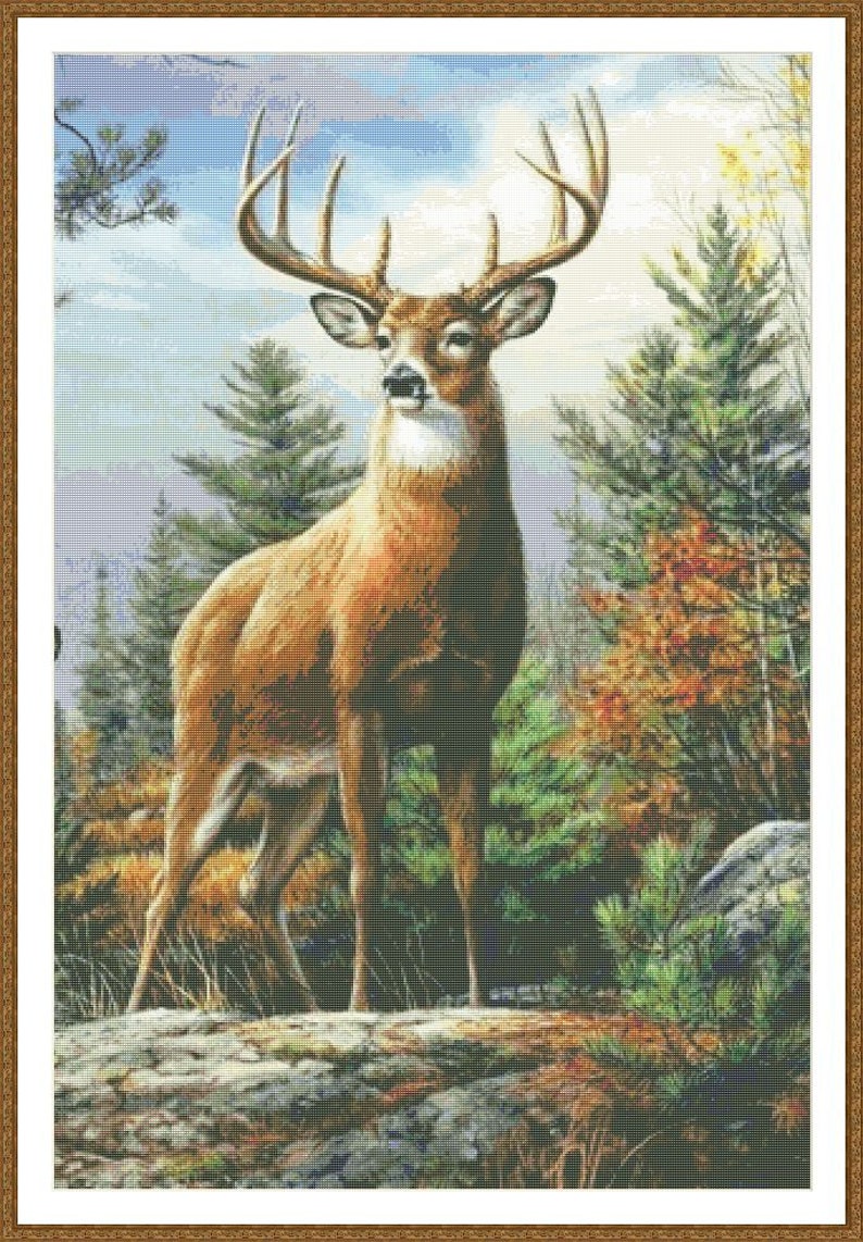 Deer Counted Cross Stitch Pattern Winter Forest Snow Modern Embroidery ...