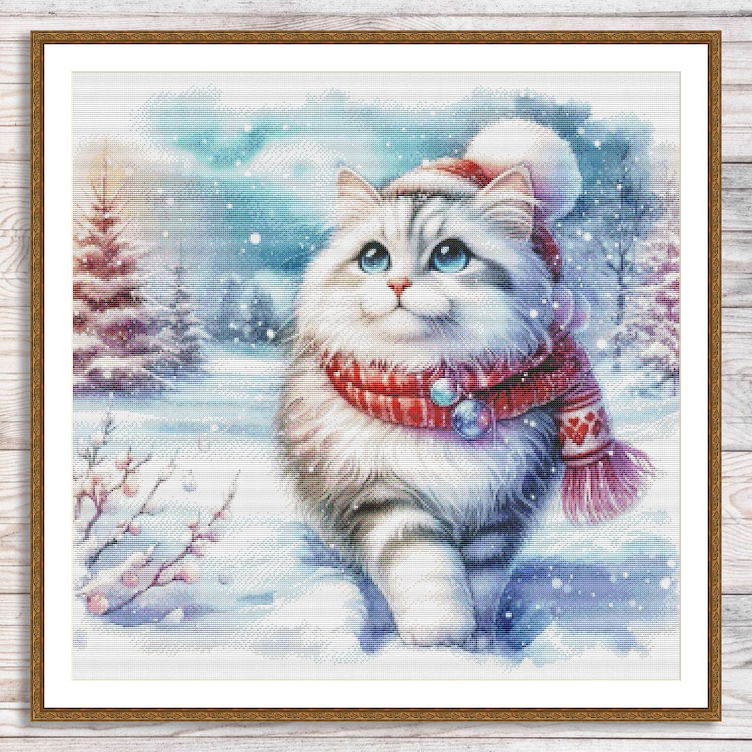 Christmas Cat Cross Stitch Pattern Charming Cat Cats Love Modern Decor ...