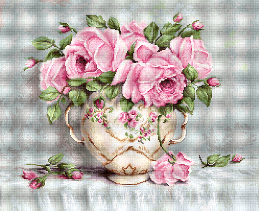 Pink Roses Counted Cross Stitch Kit Still Life Modern Cross Stitching ...