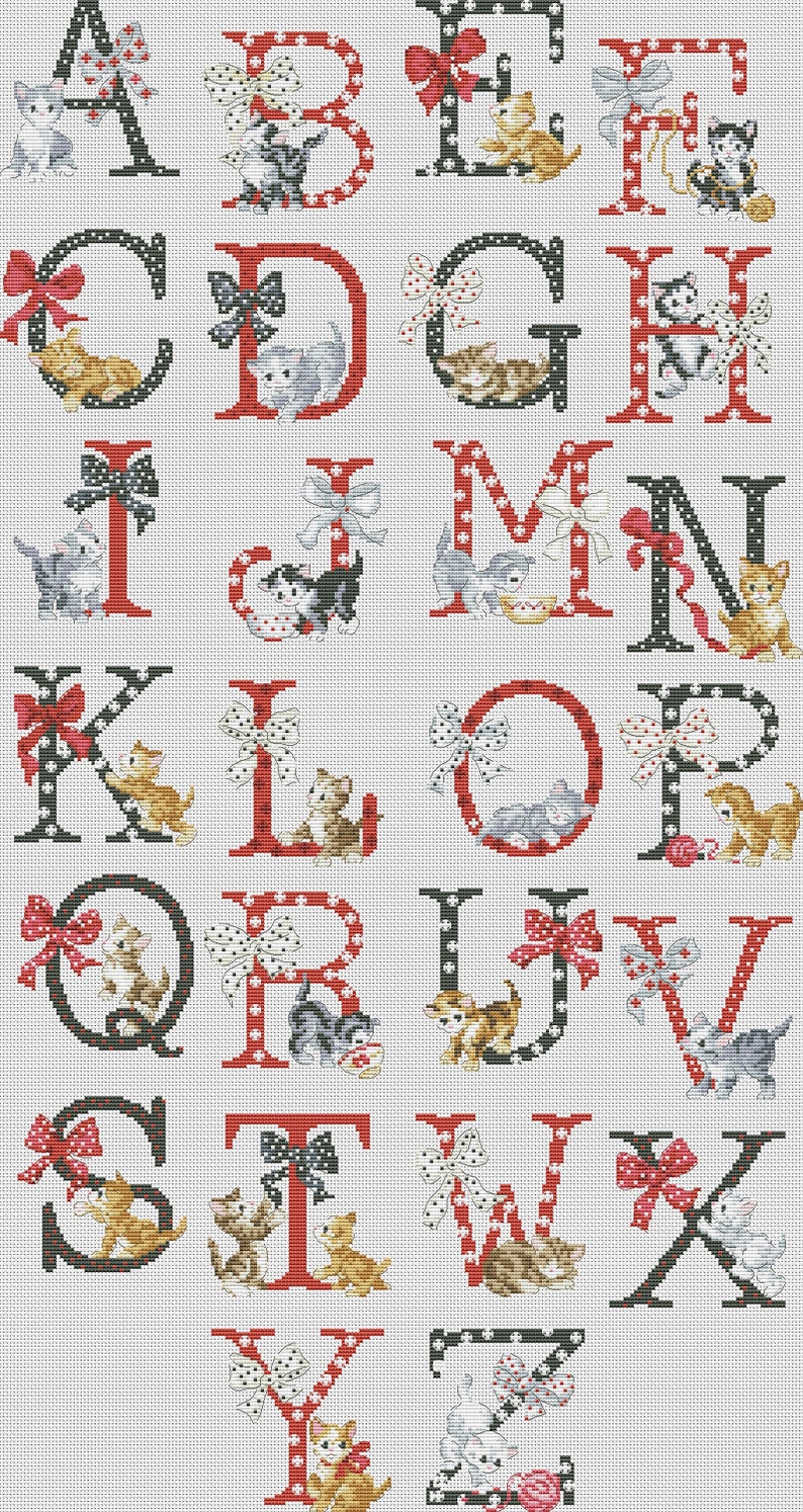 Kittens Alphabet Fun ABC Counted Cross Stitch Pattern Cats | Etsy