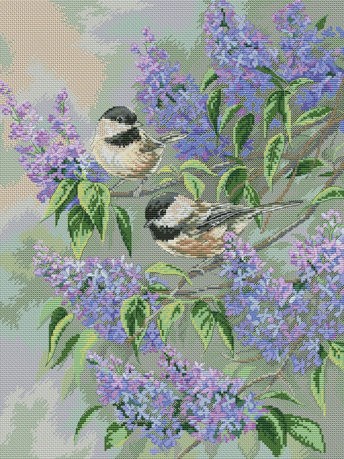 Chickadees and Lilacs Cross Stitch Pattern Birds on a Branch - Etsy