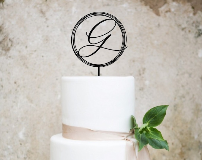 Cake Topper for Wedding or Engagement With Calligraphy Initial - Etsy